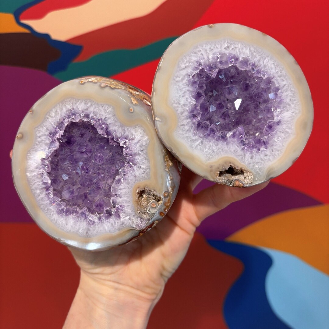 Amethyst and Agate Split Geode Polished Pair ~ Brazil - Etsy