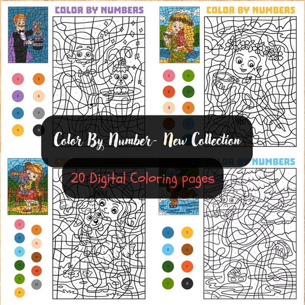 Mosaic Color by Number Digital Coloring Pages, Book for Kids, Printable ...