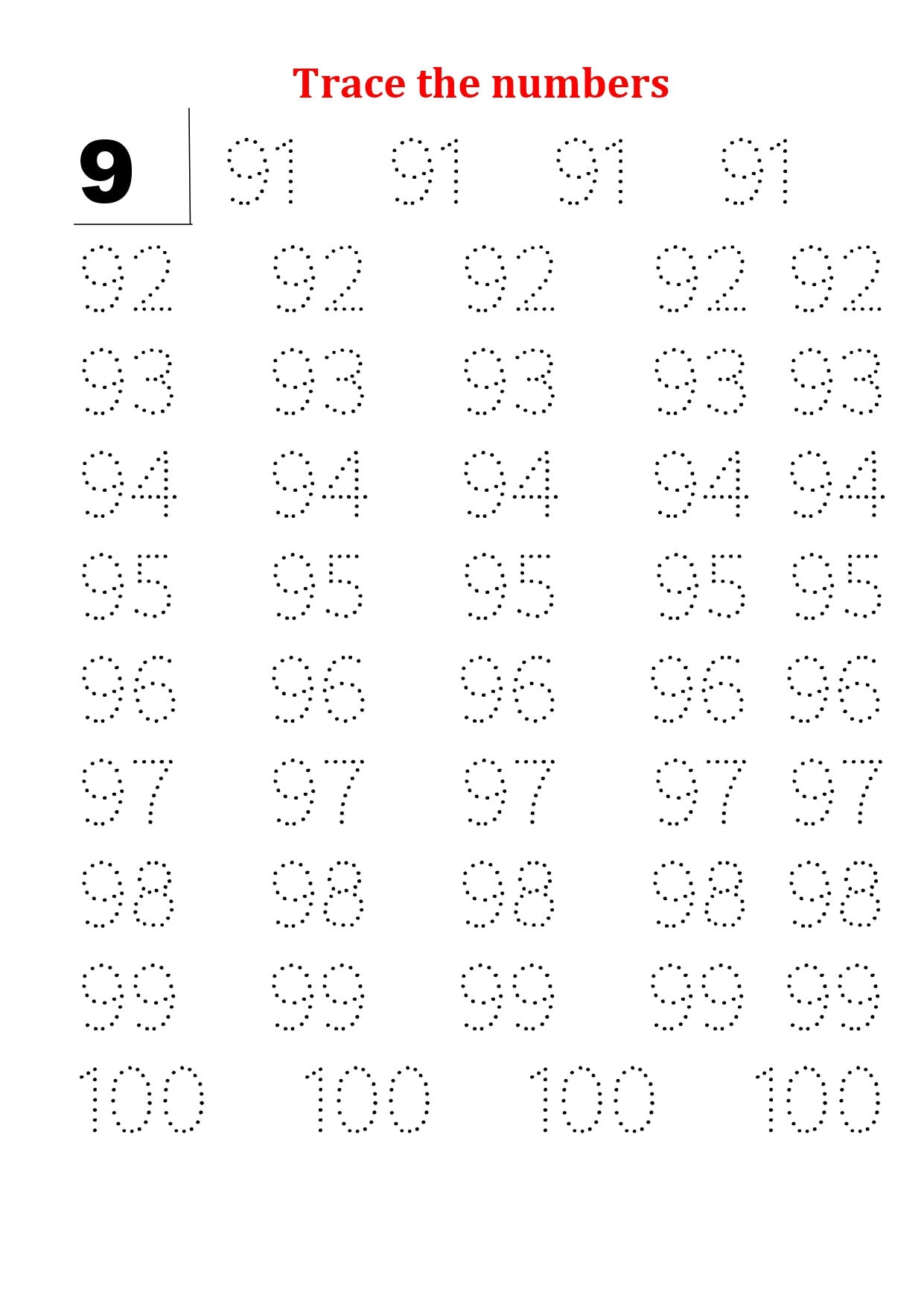 1 to 100 Number and Names Tracing Worksheets Printable Homeschool ...