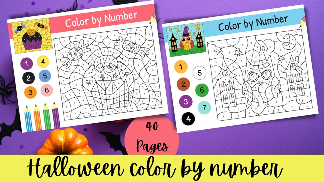 Halloween Color by Number 40 Digital Pages, Halloween Coloring Book for ...