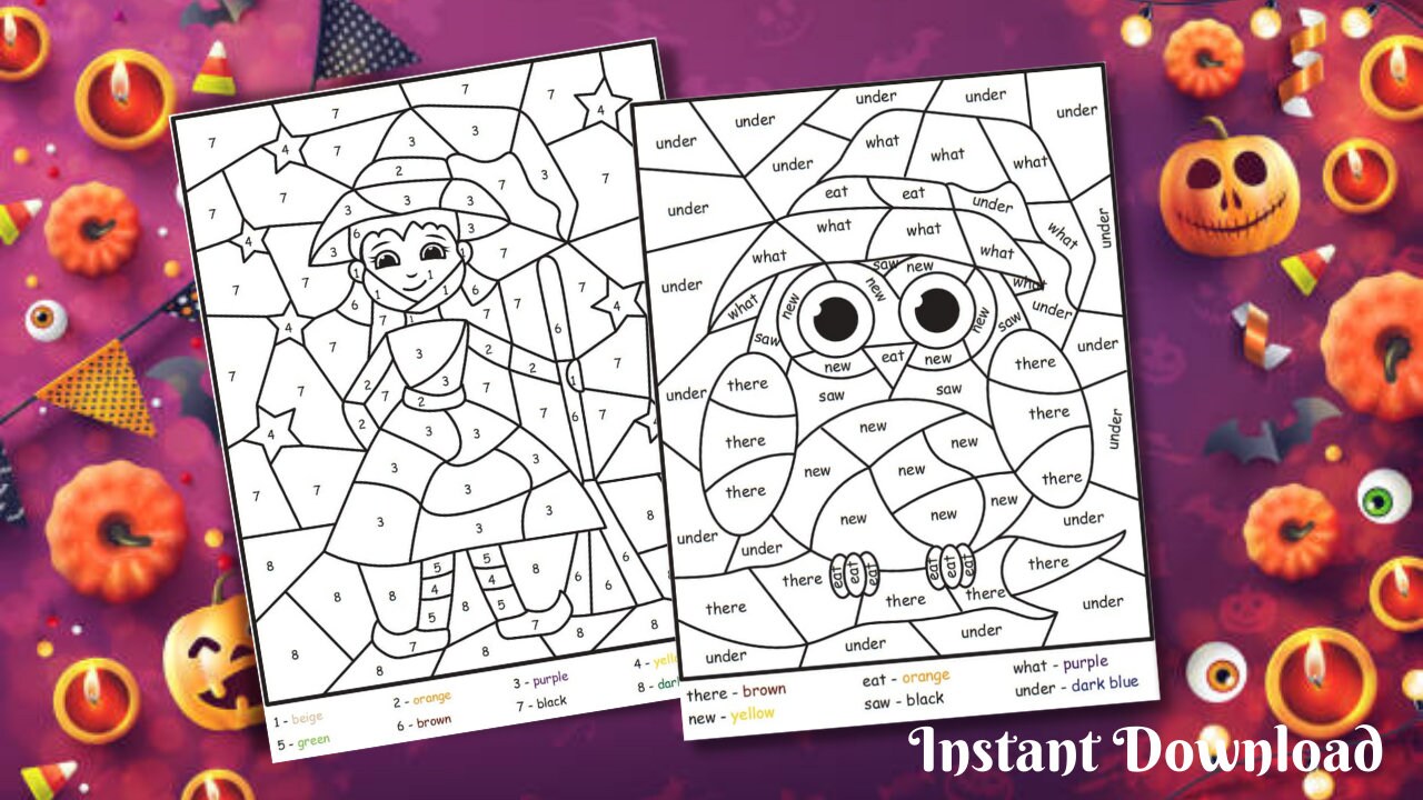 Halloween Color by Number 25 Digital Coloring Pages, Book for Kids ...
