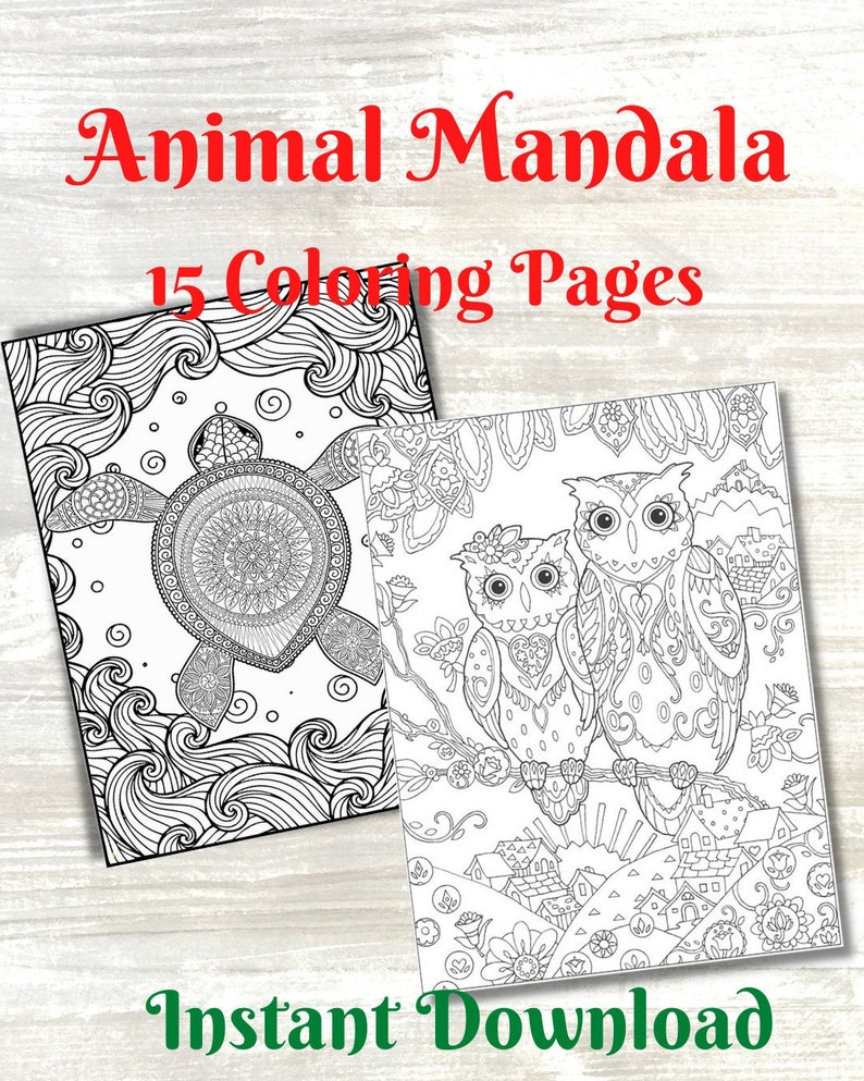 Animal Mandala Coloring Pages for Adult With 15 Beautiful - Etsy