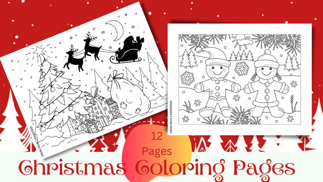 Christmas Gift 12 Digital Coloring Pages, Book for Kids, Printable ...