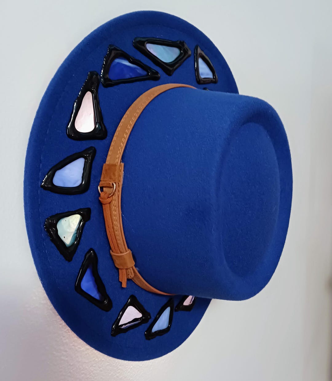 Stained Glass Hat One of a Kind Handmade Festival Hat Boho Bright Blue ...