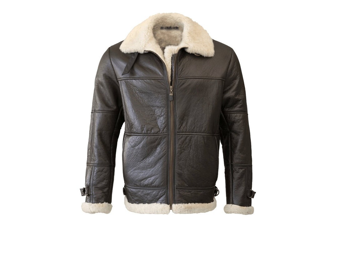 Brown Bomber Jacket Men's Sheepskin Pilot Jacket Men - Etsy