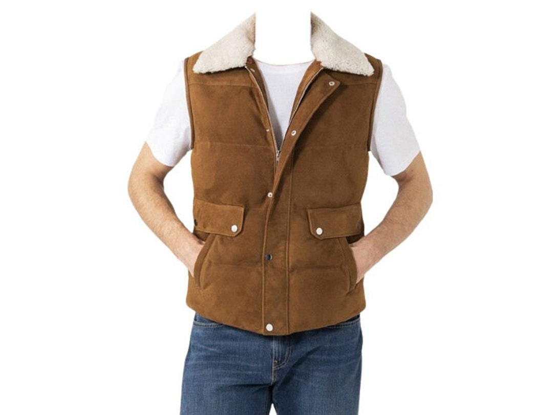 Suede Leather Vest Mens Sheepskin Brown Suede Vest - Etsy
