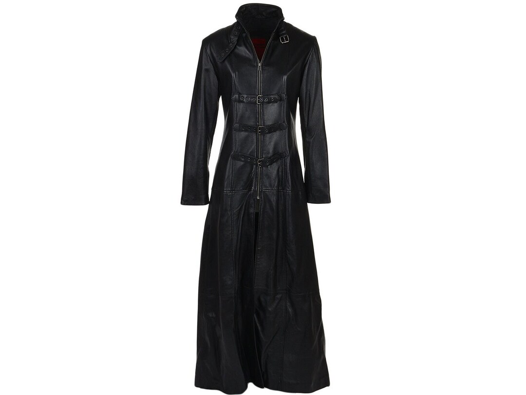 Womens Black Leather Steampunk Gothic Long Duster Coat Warm Winter ...