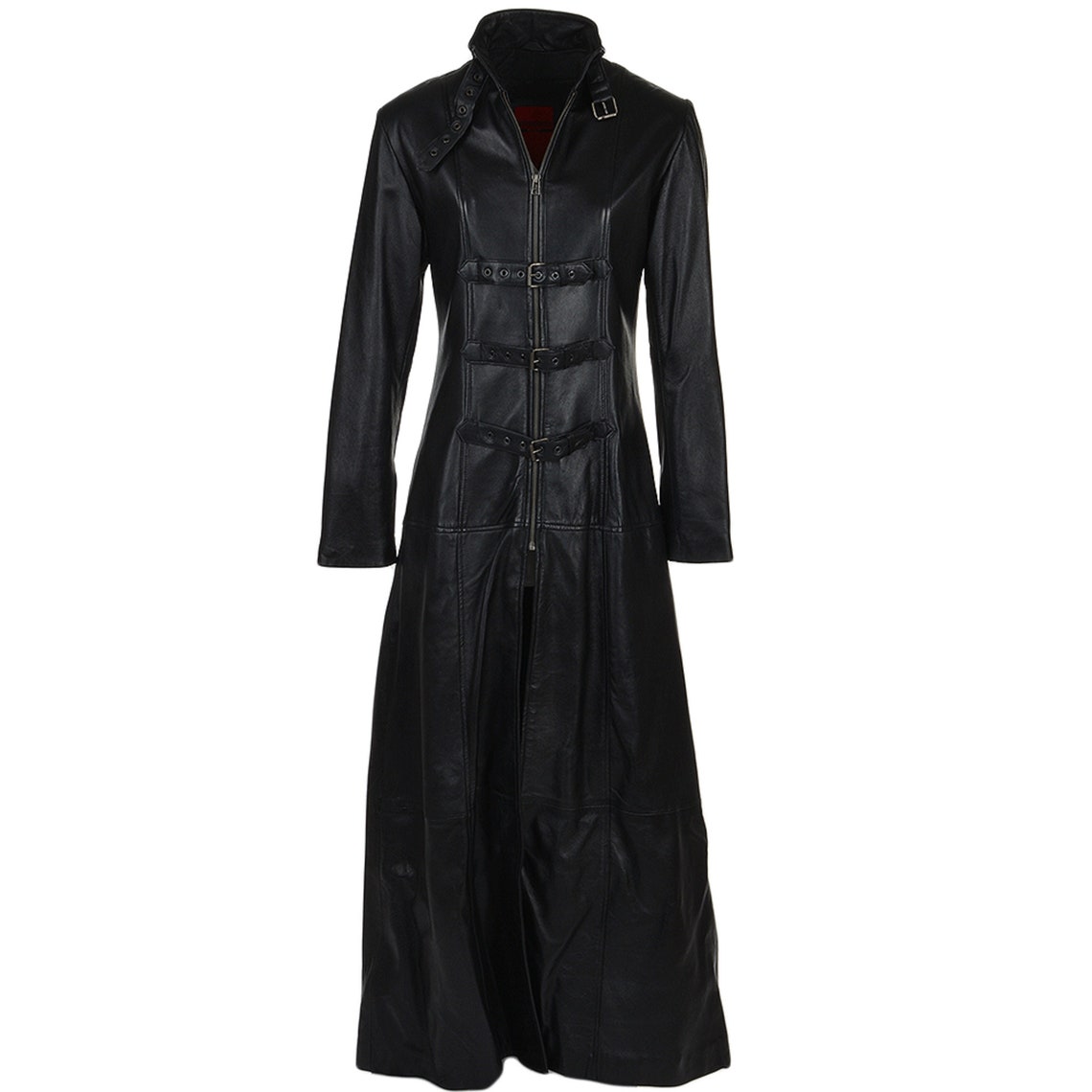 Womens Black Leather Steampunk Gothic Long Duster Coat Warm Winter ...
