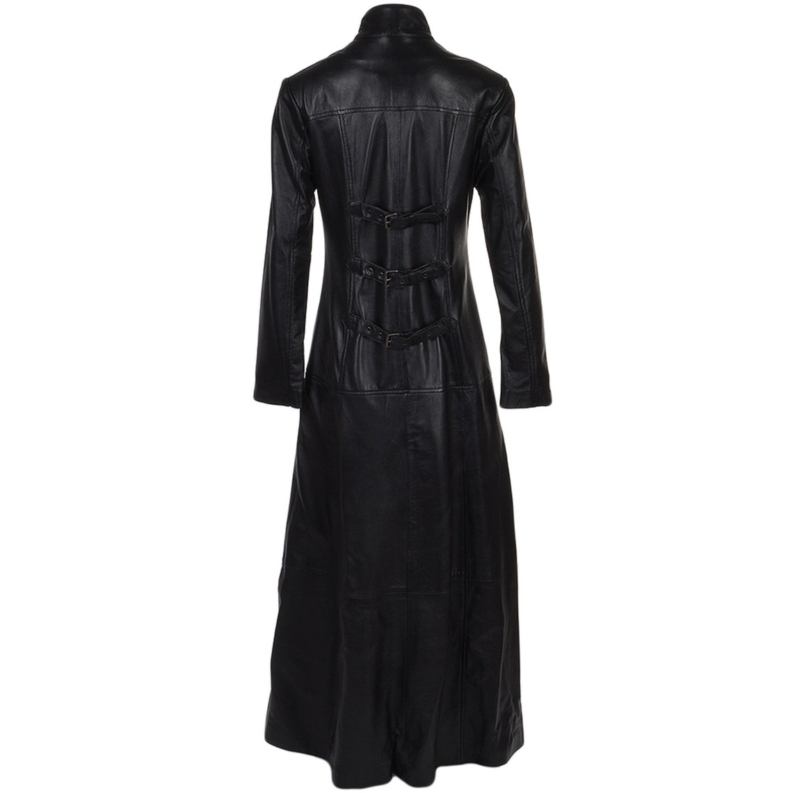 Womens Black Leather Steampunk Gothic Long Duster Coat Warm Winter ...