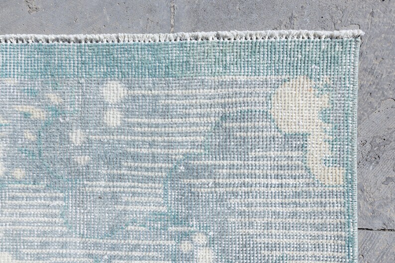 Vintage Turkish Bathmat Rug, 3x6 Cream & Blue Anatolian Runner - Etsy