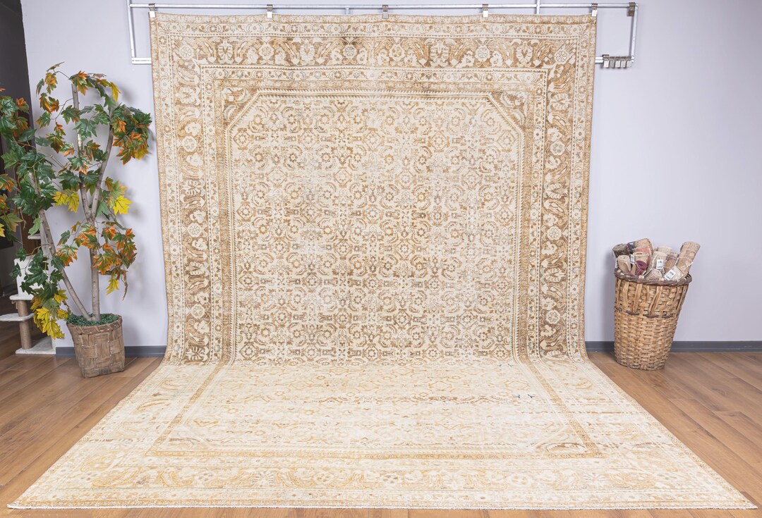 Neutral Persian Rug 10x13 Oversize Muted Rug Beige&brown 10x14 Neutral ...