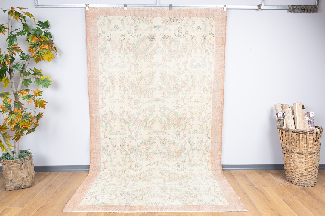 Vintage Cream Turkish Rug for Living Room L Cream&pink Anatolian Boho ...