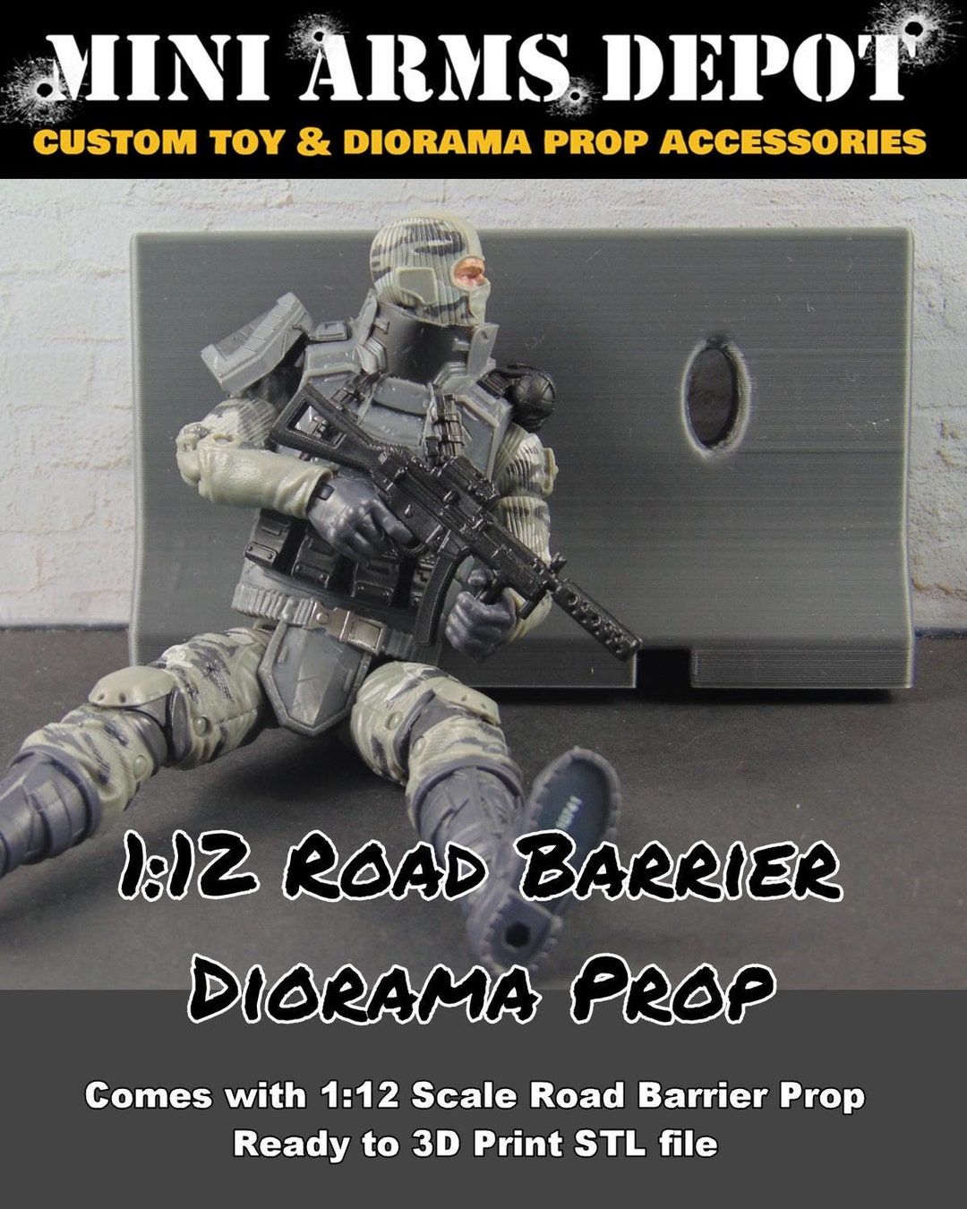 Custom 1:12 Scale Road Barrier Diorama Prop Accessory 3D Printable File ...
