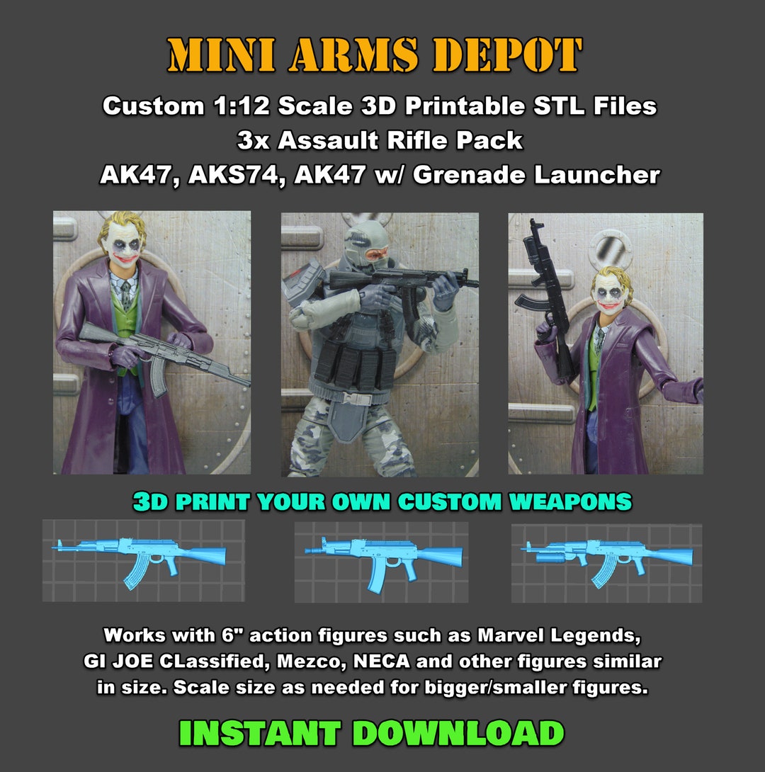 Custom 1:12 Scale Weapons Guns AKS74, AK47, AK47 With Grenade Launcher ...