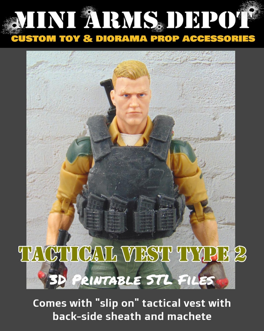 Custom 1:12 Scale Slip-on Tactical Vest With Sheath Machete 3D ...