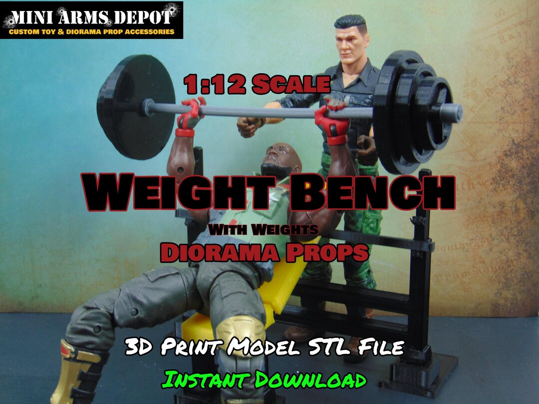Custom 1:12 Scale 3D Printable Weight Bench Press Diorama Prop STL ...