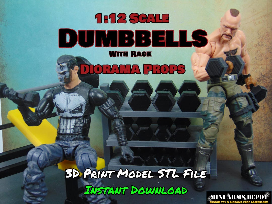 Custom 1:12 Scale 3D Printable Dumbbells With Rack Diorama Prop STL ...