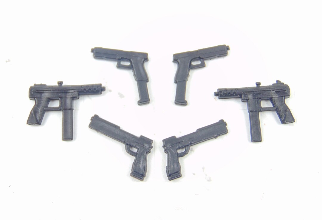 Custom 1:12 Scale Guns for 6 Figures 6pc Rapid Fire 9mm Handgun Machine ...