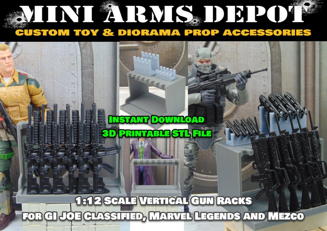 1:12 Scale 3D Printable Vertical Gun Racks Diorama Prop Accessory Set ...