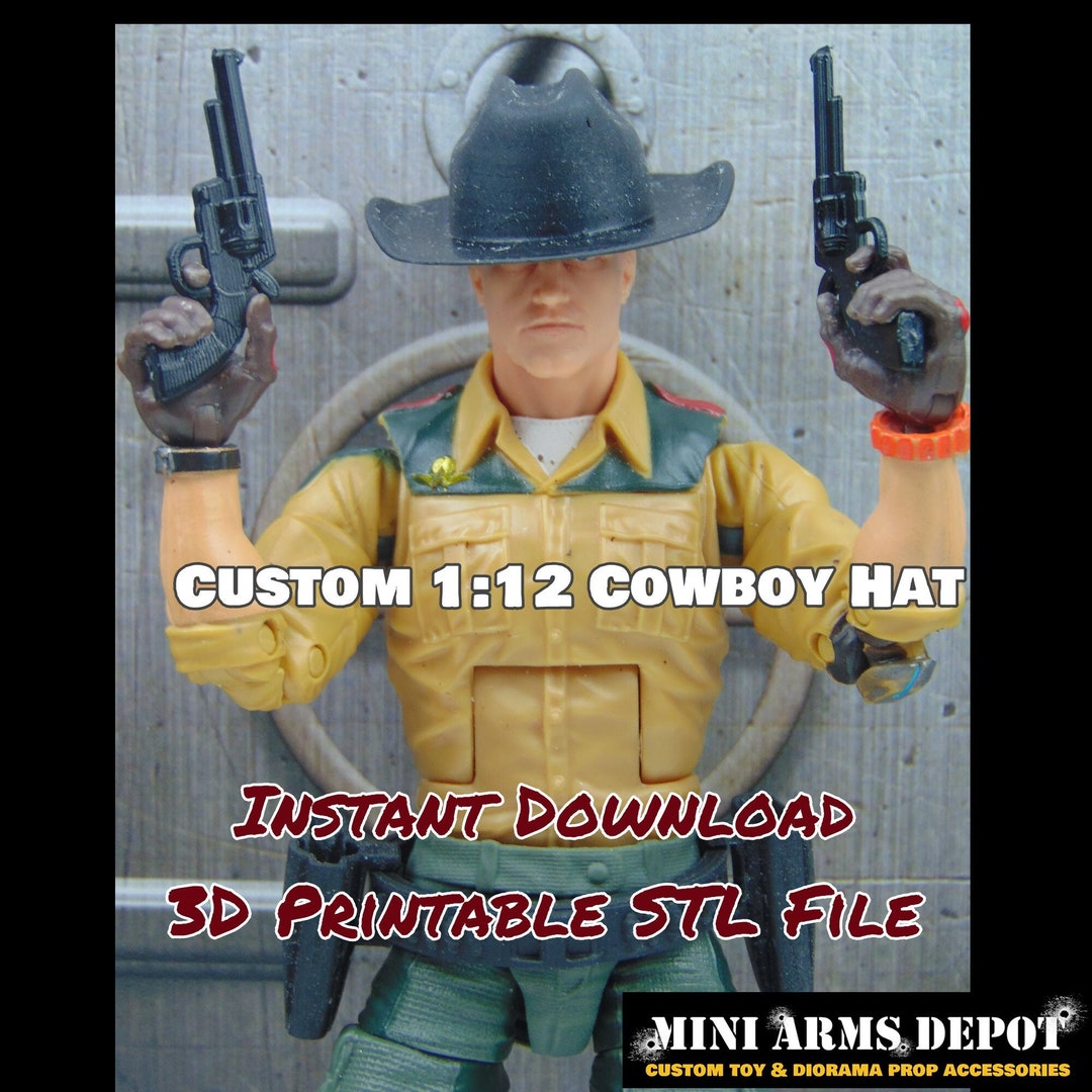 Custom 1:12 Scale Cowboy Western Hat Accessory 3D Print File STL for 6 ...