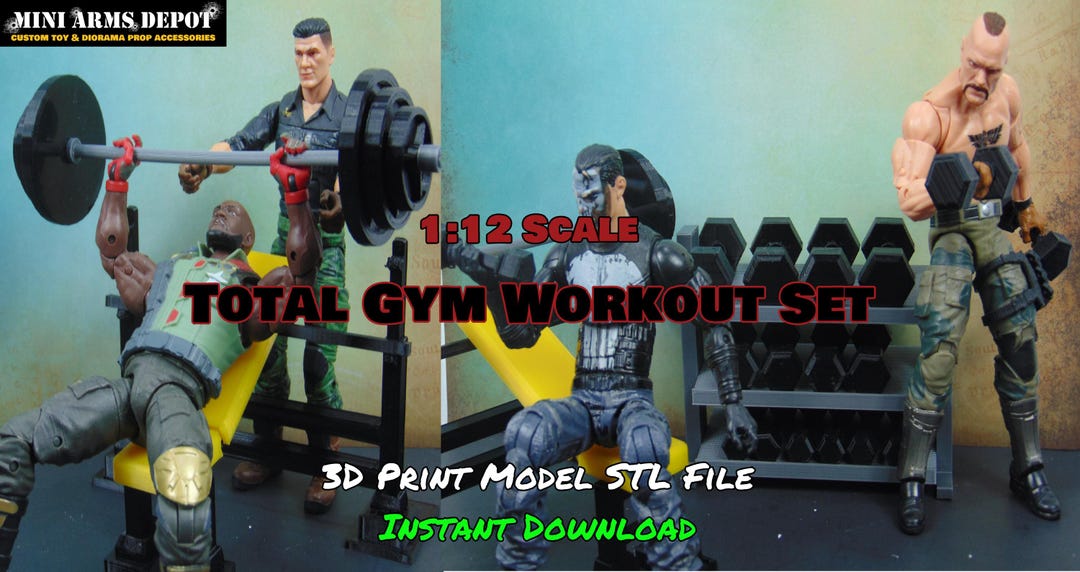 Custom 1:12 Scale 3D Printable Total Gym Workout Diorama Prop Set STL ...