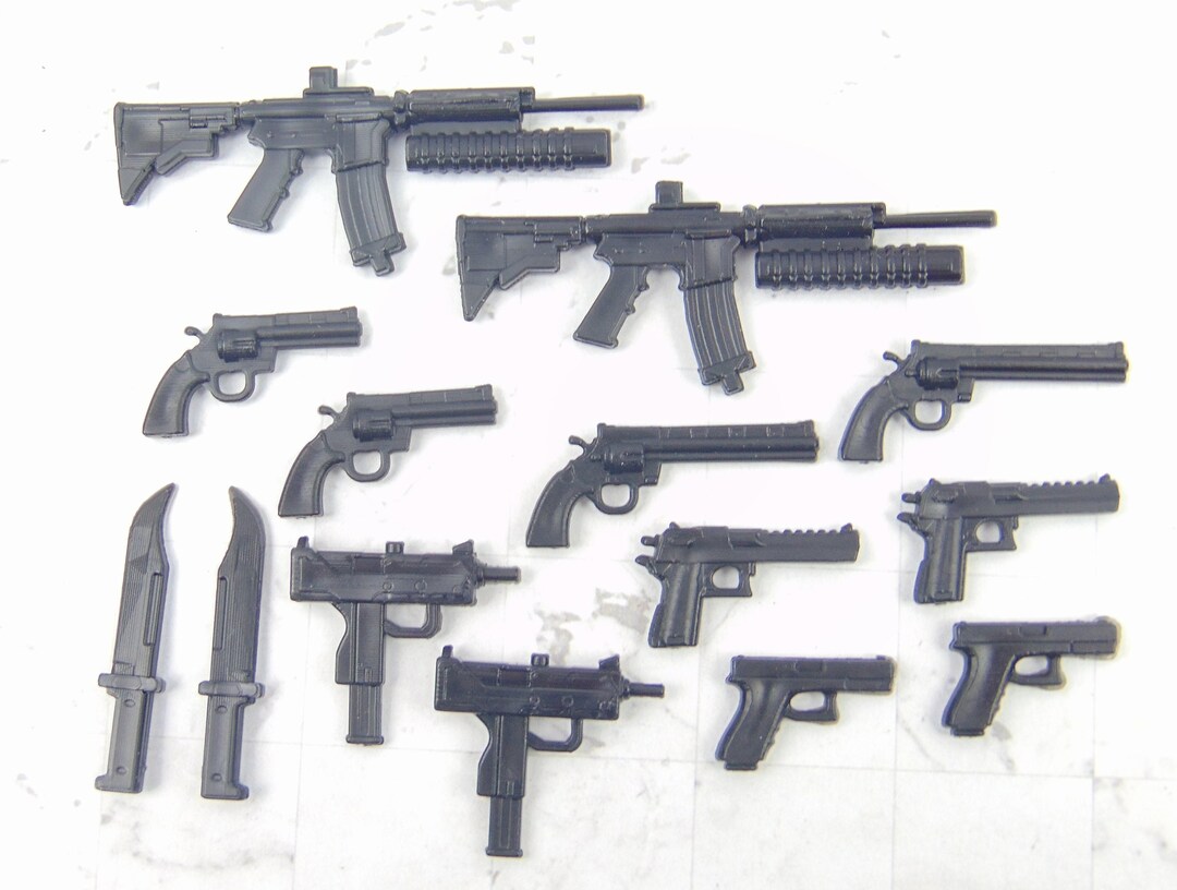 Custom 1:10 Scale Weapons Guns 7" Figures Rifle SMG Pistol Knife 14pc ...