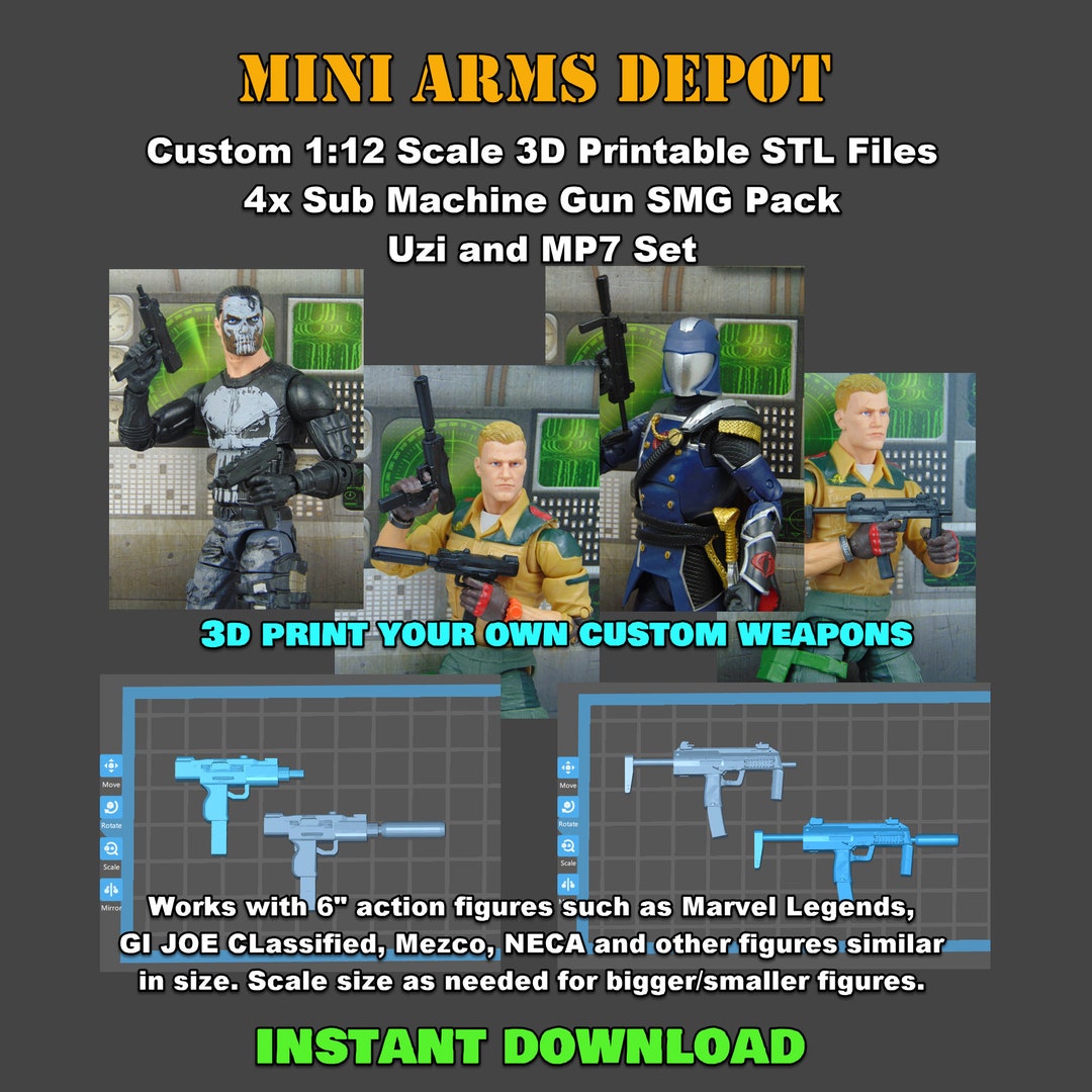 Custom 1:12 Scale Weapons Guns 4pc Sub Machine Gun Smg 3D Print Files ...