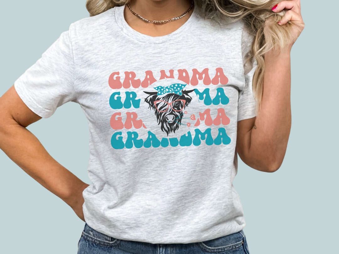 Grandma Highland Cow T-shirt, Grandma Cow Tee, Farm Animal Cow Lover ...