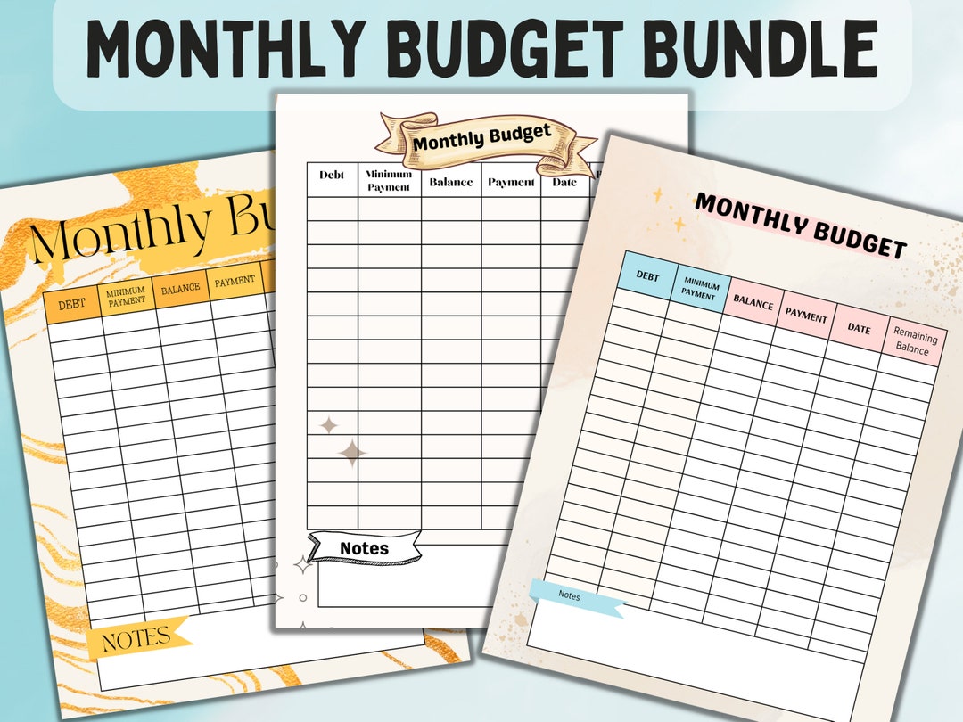 Monthly Budget Bundle Pack, Three Unique Designs, Printable or Digital ...