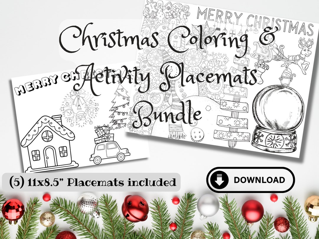 PRINTABLE INSTANT DOWNLOAD Christmas Coloring Placemat Bundle, 5 ...