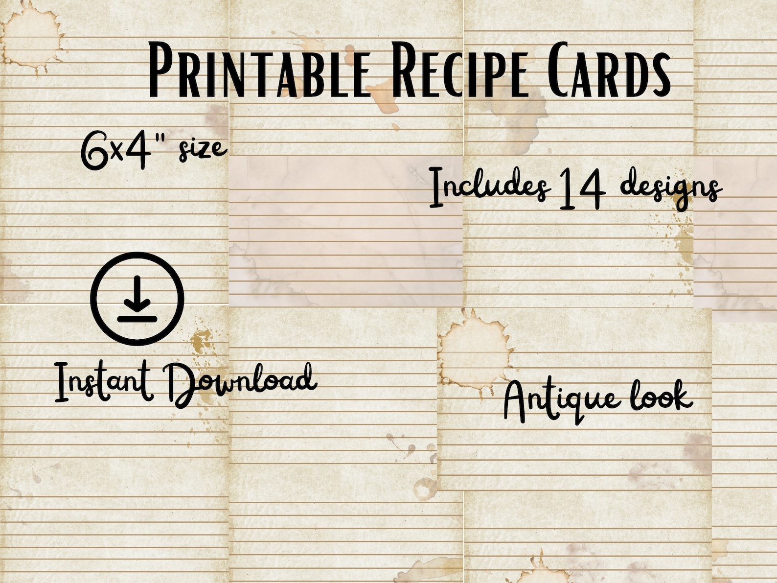Printable Recipe Cards, Antique Vintage Design, 4x6" - Etsy