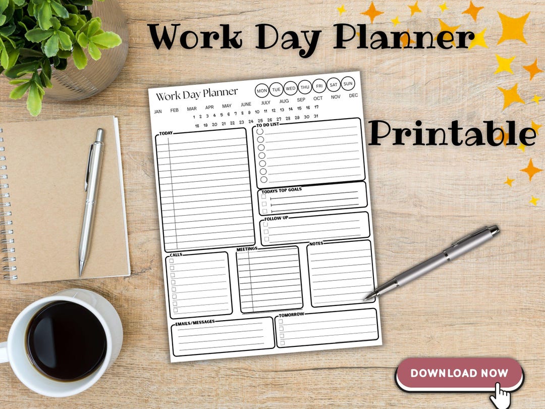 Work Day Planner, Daily Productivity Checklist (digital Download) - Etsy