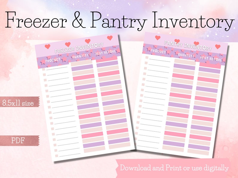 Printable Digital Download Freezer and Pantry Inventory Sheets Washi ...