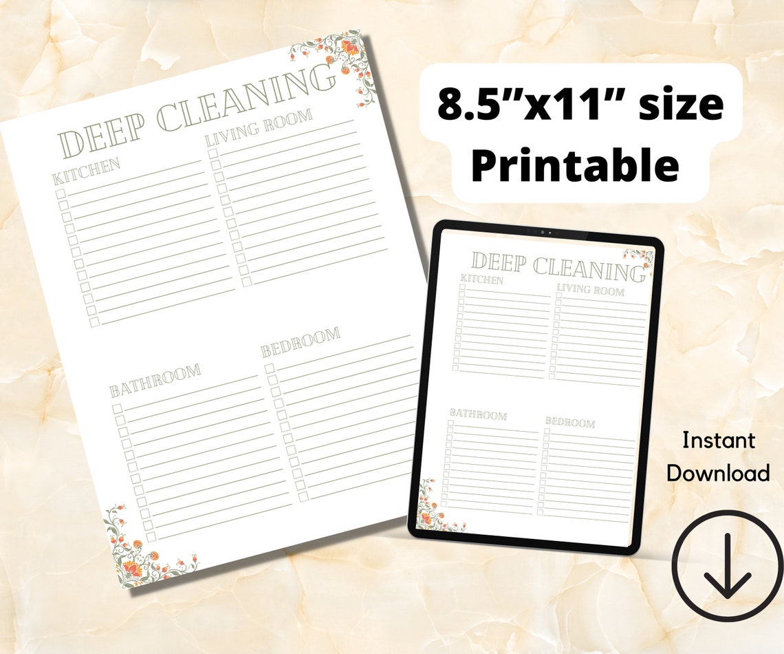 Deep Cleaning Checklist BLANK Printable Minimalist Design Write On - Etsy