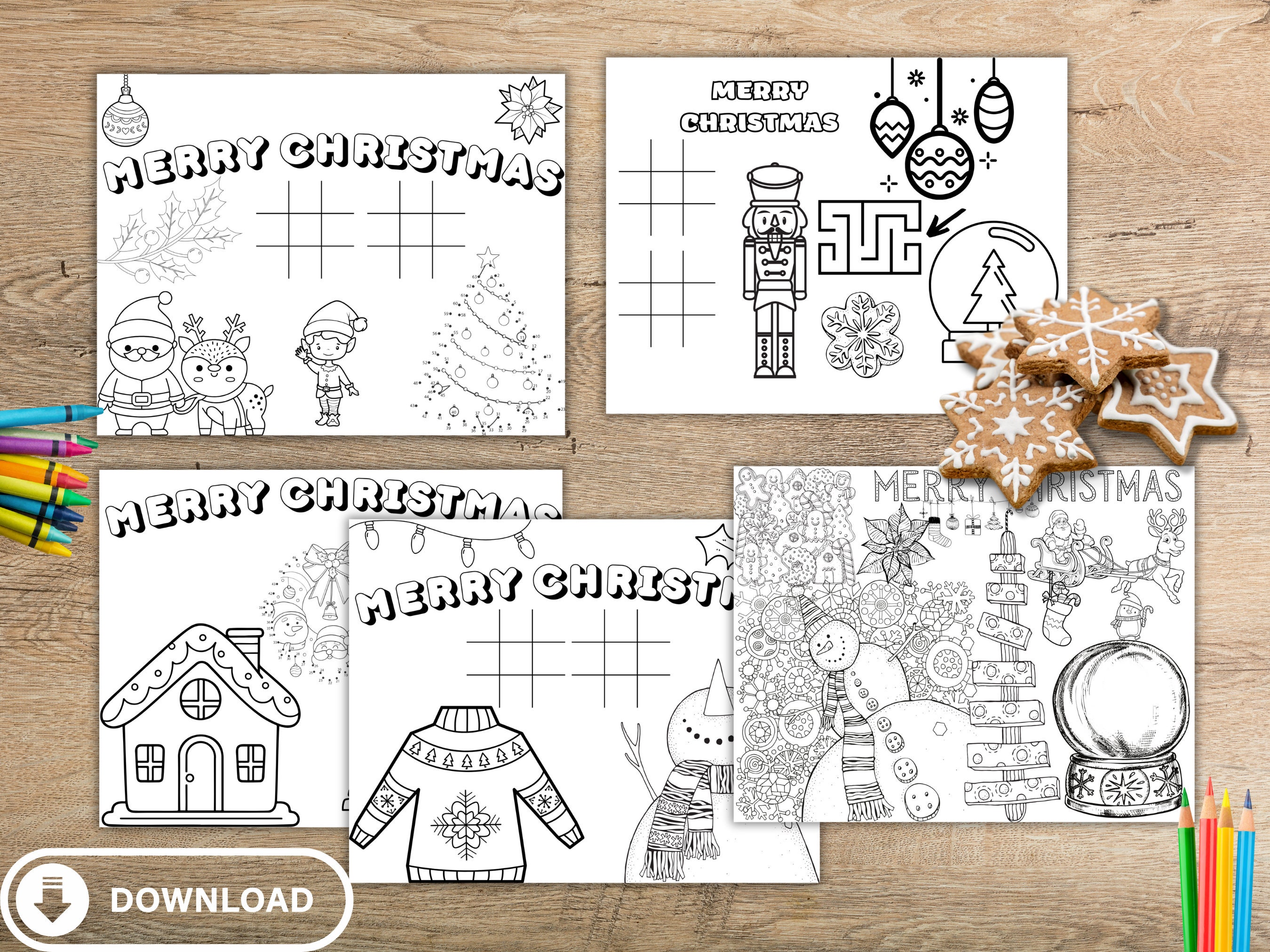 PRINTABLE INSTANT DOWNLOAD Christmas Coloring Placemat Bundle, 5 ...