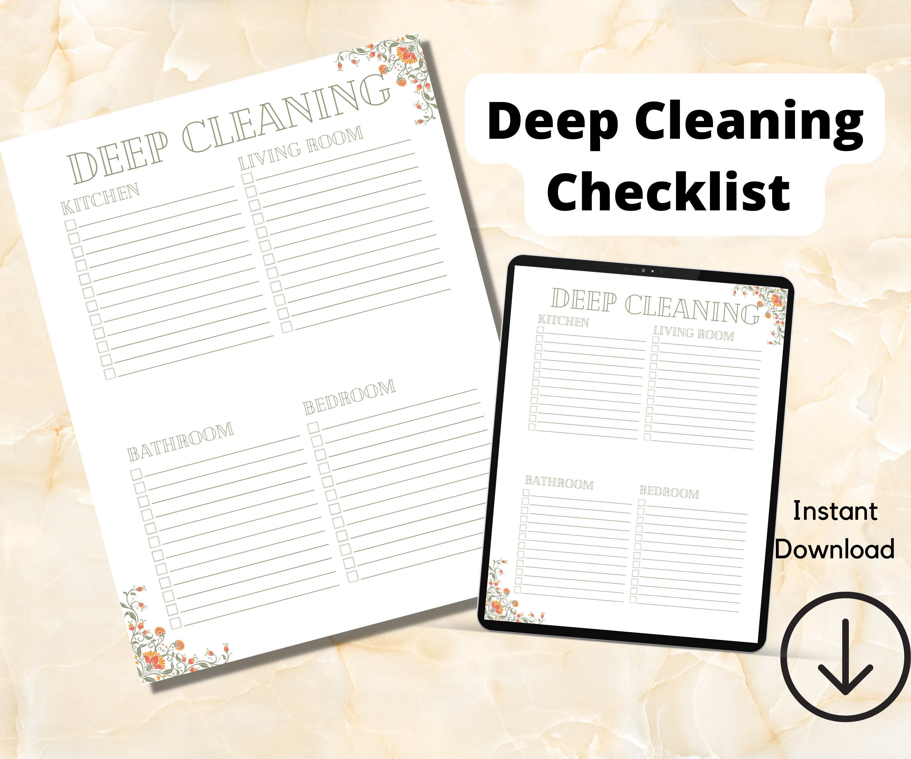 Deep Cleaning Checklist BLANK Printable Minimalist Design Write On - Etsy