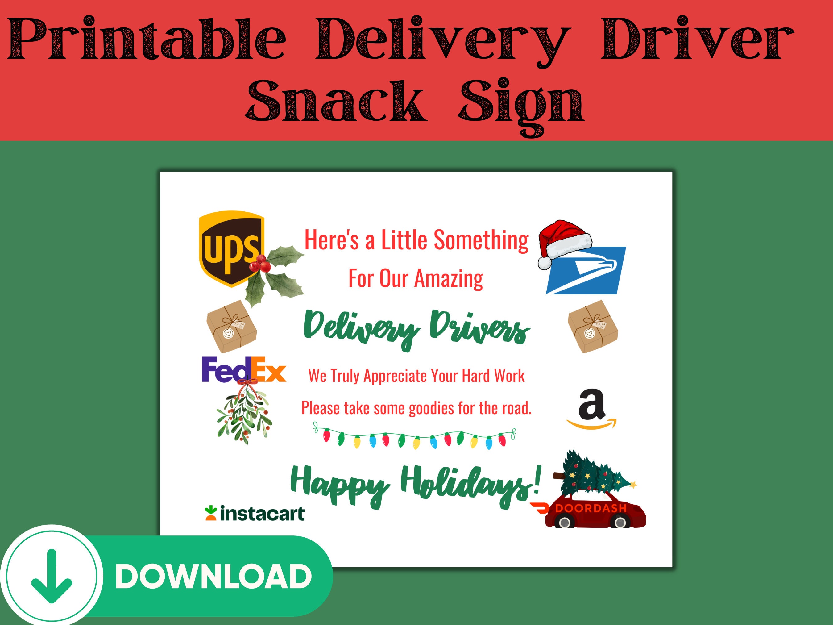 Delivery Driver Snack Sign, Delivery Driver Sign, Delivery Driver Thank ...