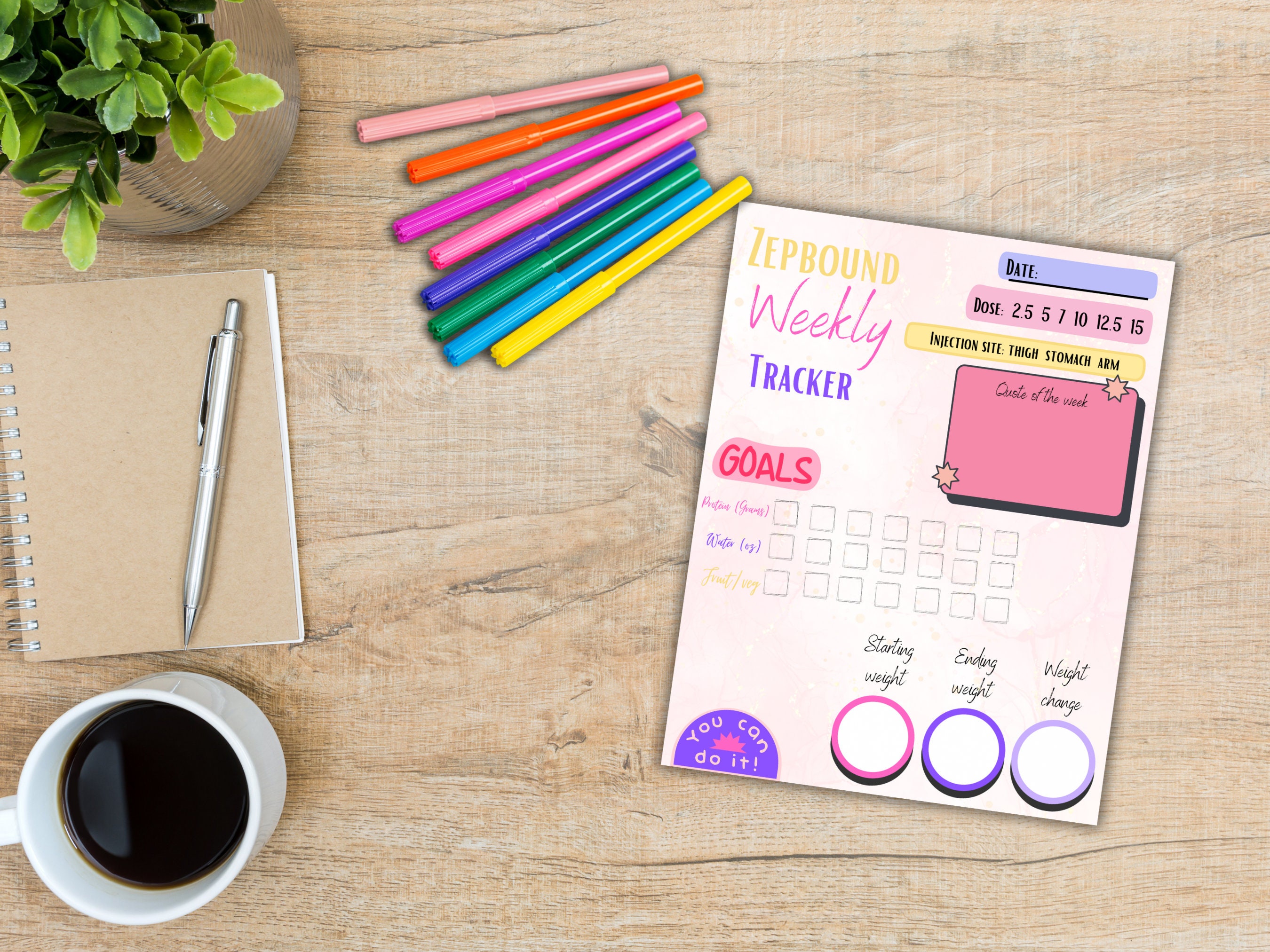 Zepbound Weekly Weight Loss Dosage Tracker, GLP1, Tirzepatide, Goal ...