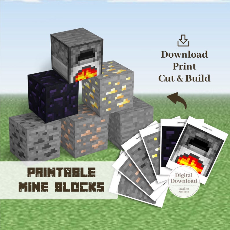 Printable Mine Block, Set of 6, DIY Building Blocks Gifts, Kids ...