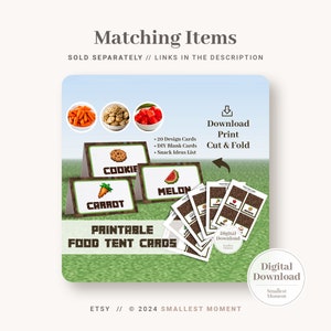 Printable Mine Food Cards, Set of 12, DIY Gift Kids Birthday Party ...