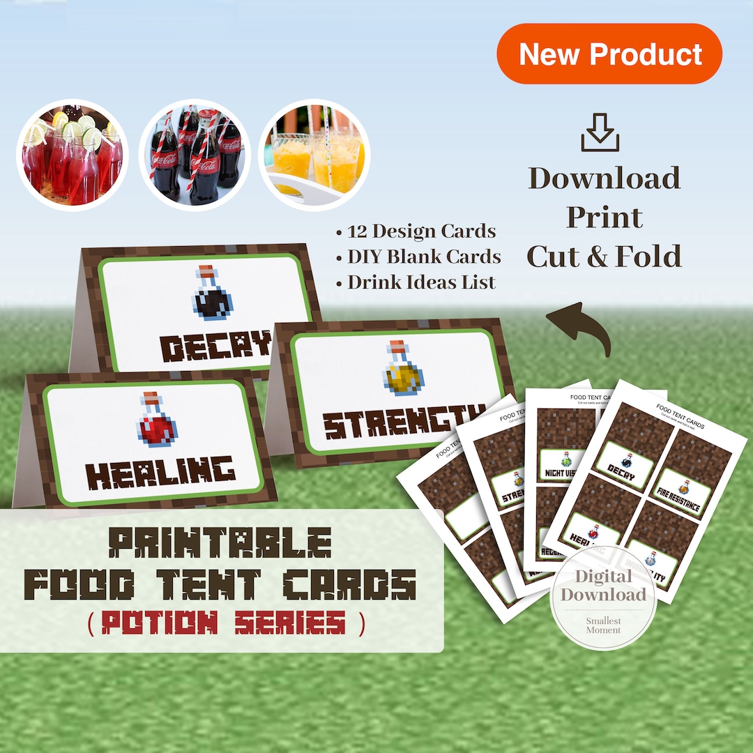 Printable Mine Food Cards, Set of 12, DIY Gift Kids Birthday Party ...