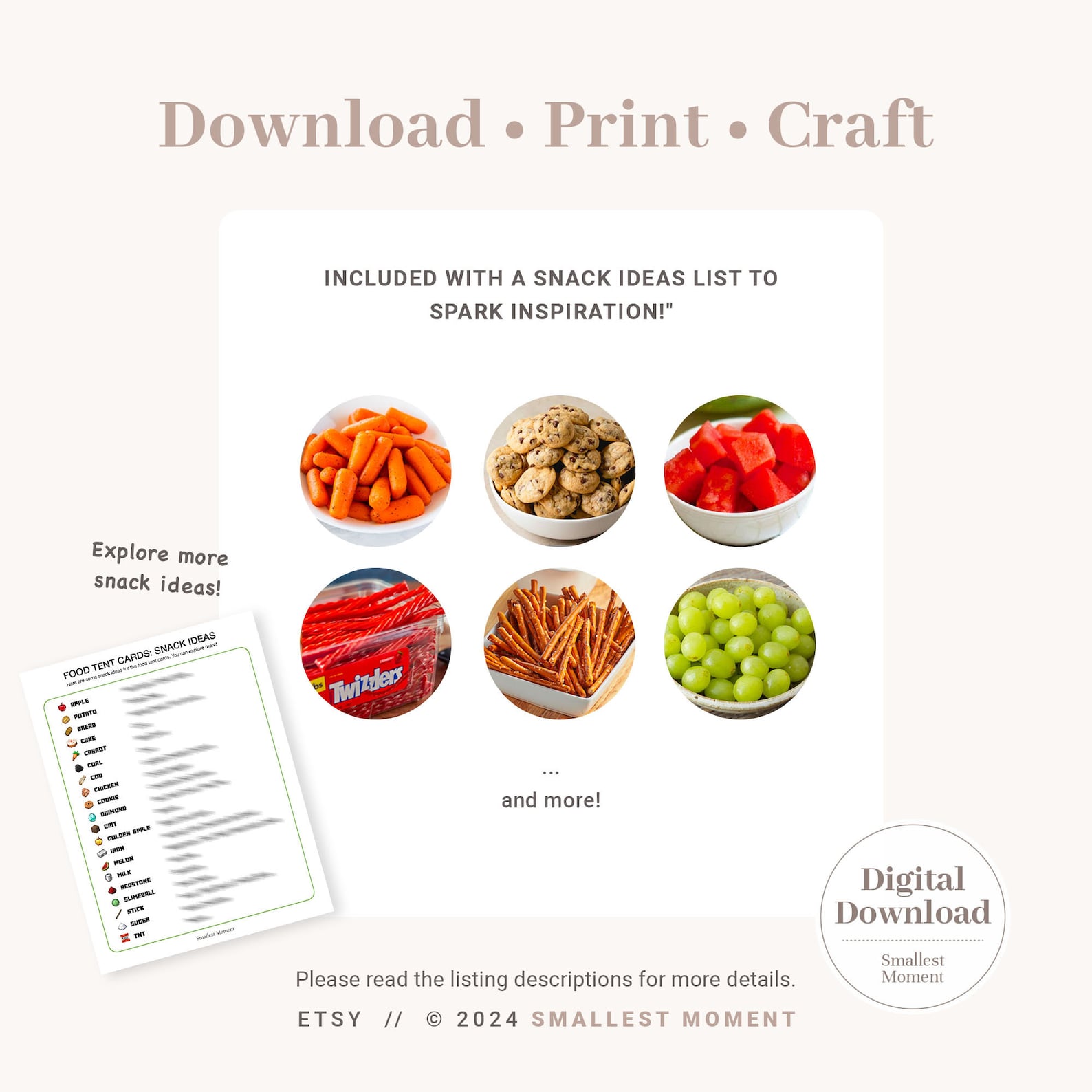 Printable Mine Food Cards, Set of 20, DIY Gift Kids Birthday Party ...