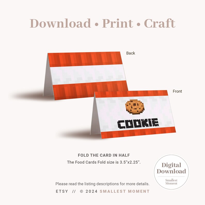 Printable Mine Food Cards, Set of 20, DIY Gift Kids Birthday Party ...