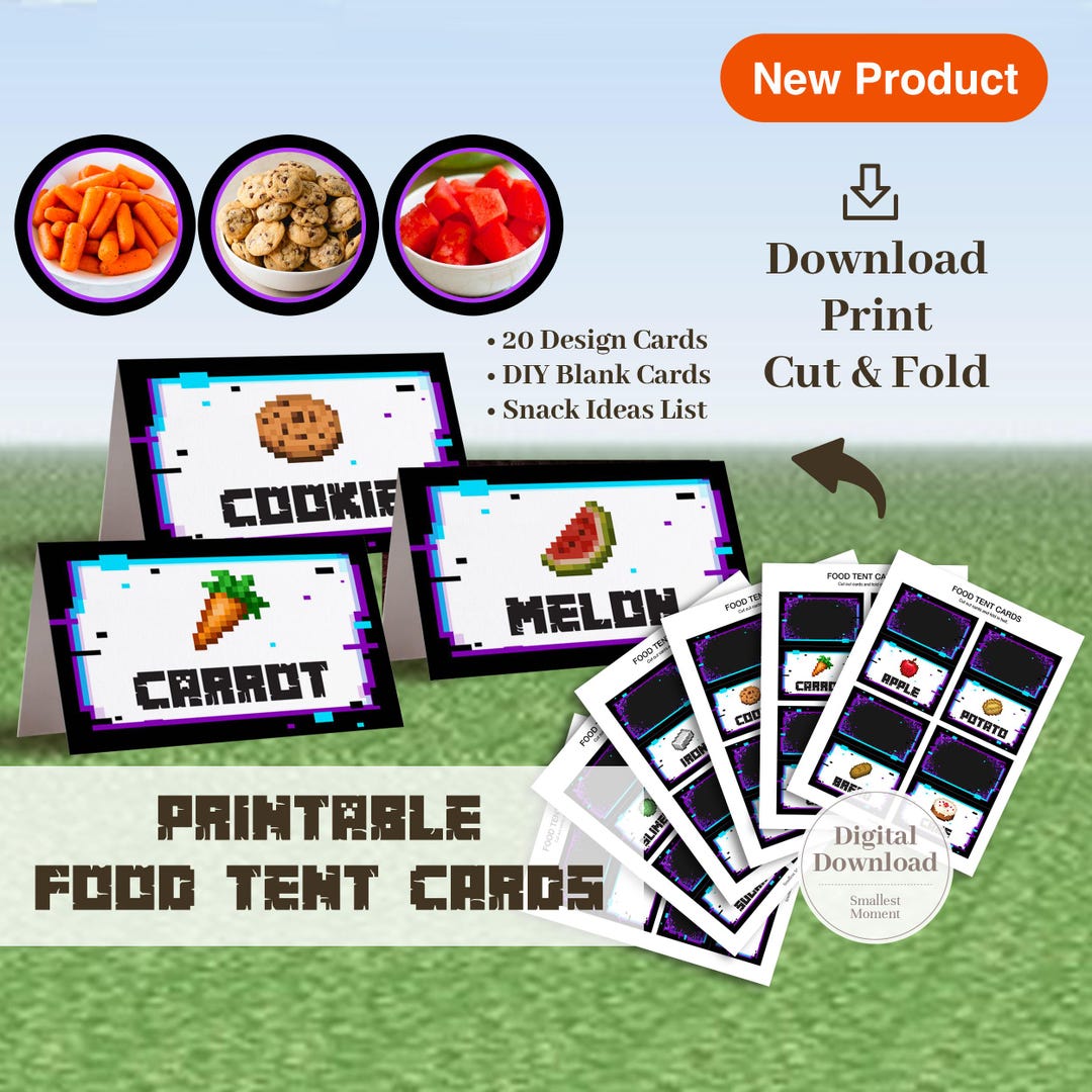 Printable Mine Food Cards, Set of 20, DIY Kids Birthday Party Decor ...