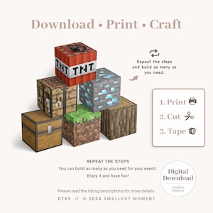 Printable Mine 8" Giant Blocks, Set of 6, DIY Blocks Gifts, Kids ...