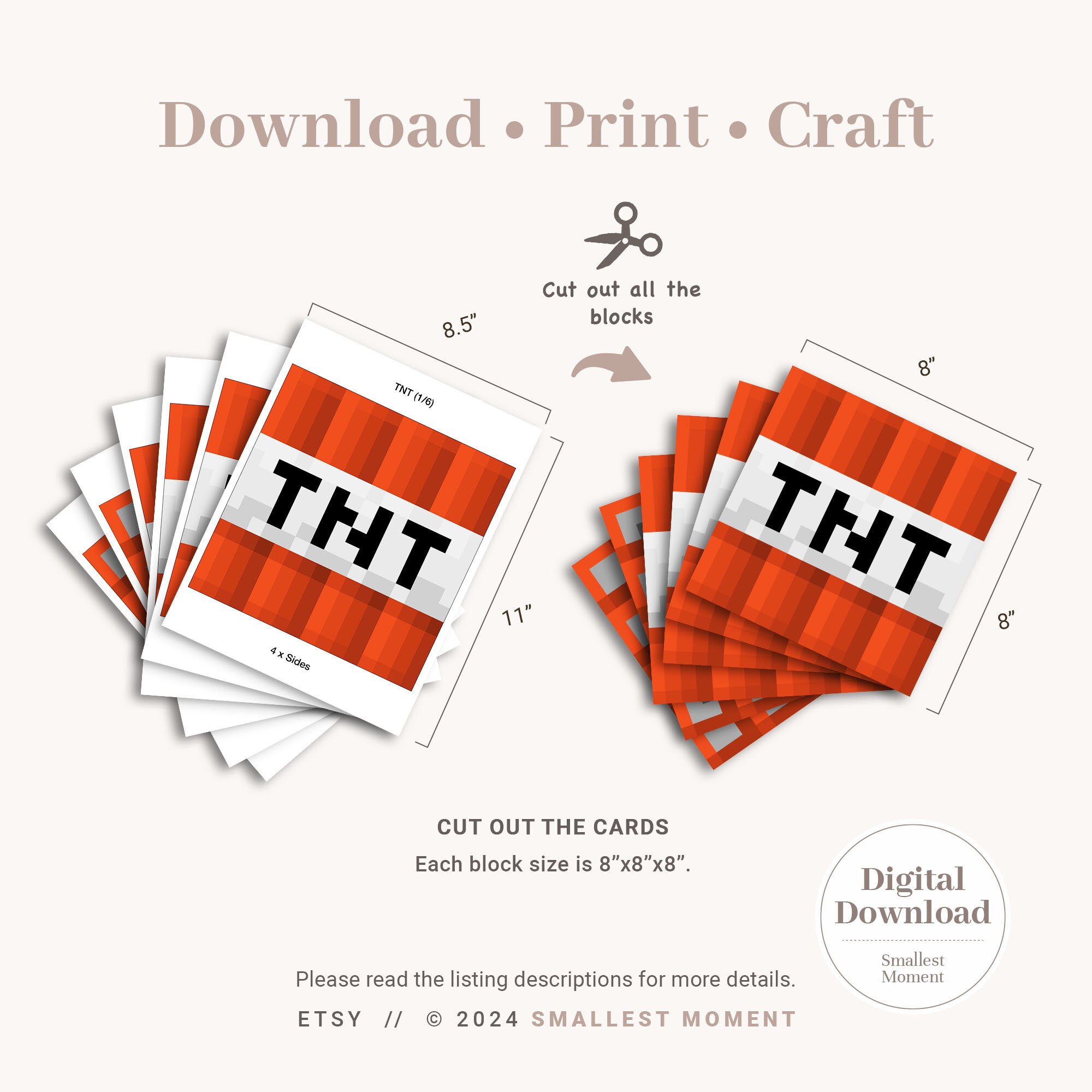 Printable Mine Block, Set of 6, DIY Building Blocks Gifts, Kids ...