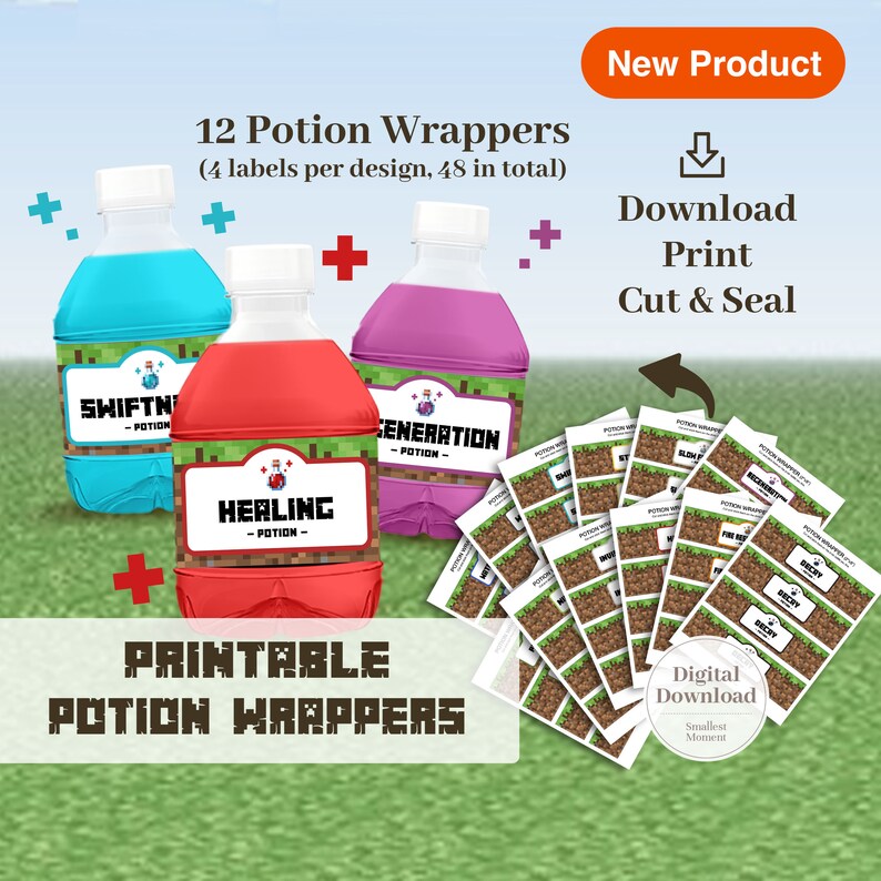 Mine Drink Label 12er Set, DIY Geschenk Kindergeburtstag Spielplatz ...