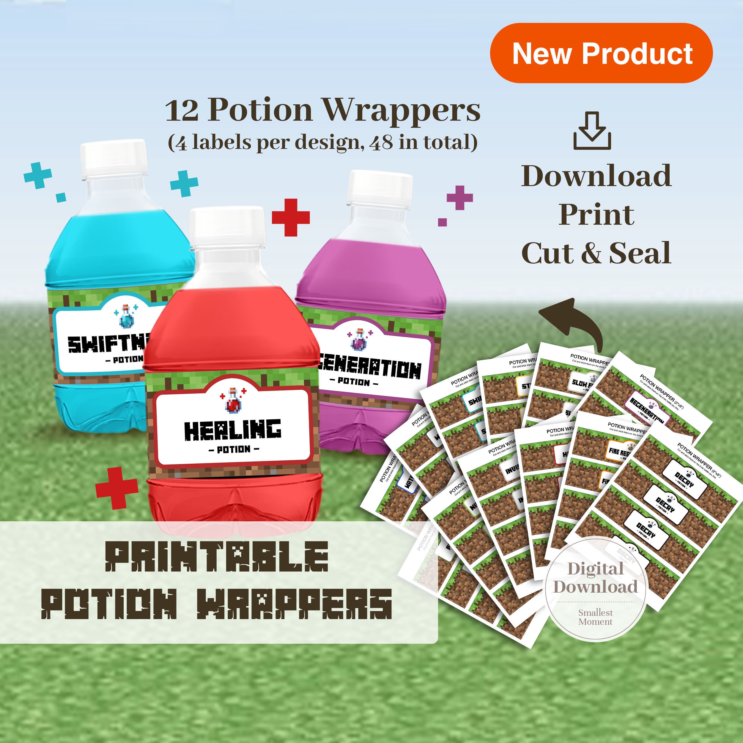 Printable Mine Drink Label Set of 12, DIY Gift Kids Birthday Playground ...