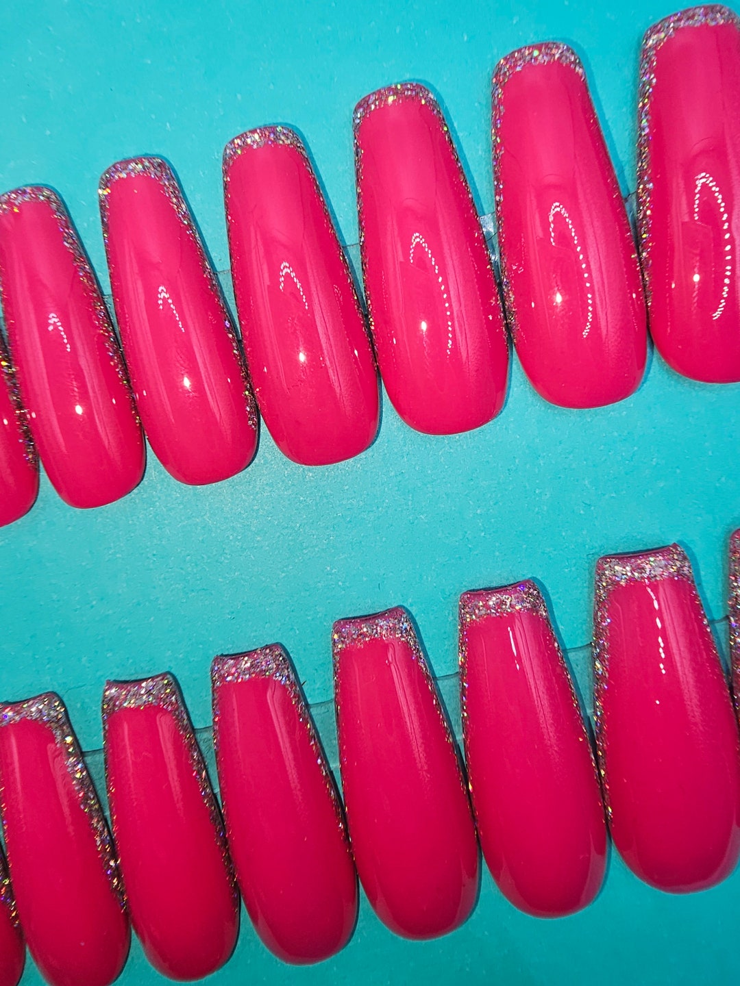 Pink Reflective Rainbow Trim Nails - Etsy