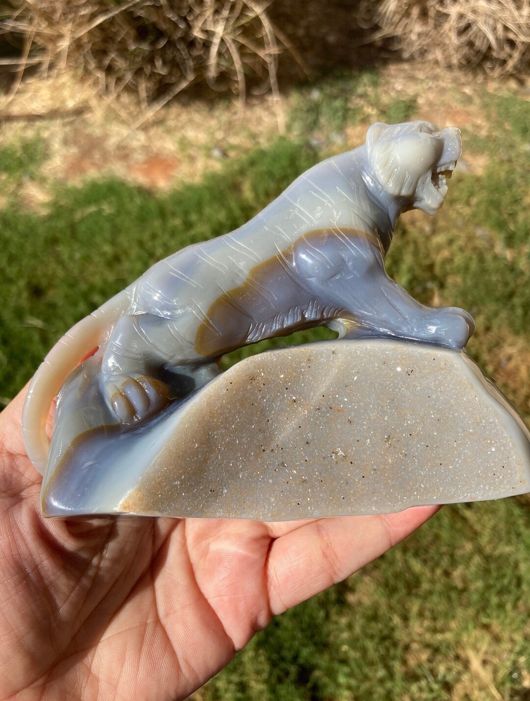 Agate Tiger Carving Tiger Carving in Agate With Druzy - Etsy